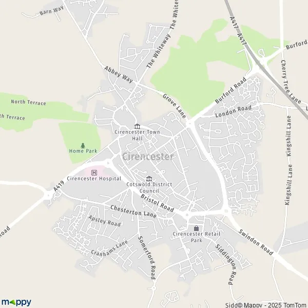 Map Cirencester: map of Cirencester (GL7 1) and practical information
