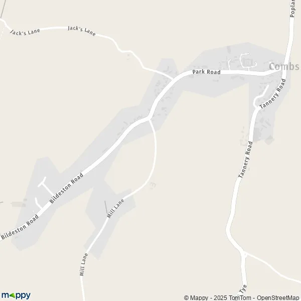 Map Combs: map of Combs (IP14 2) and practical information