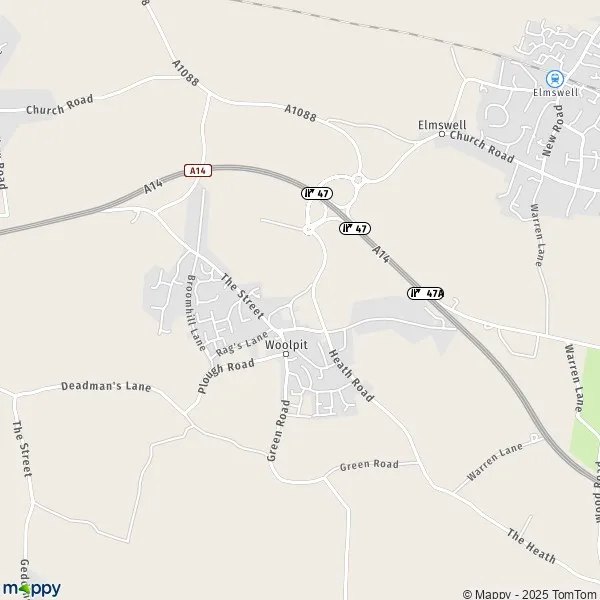 Map Woolpit: map of Woolpit (IP30 9) and practical information