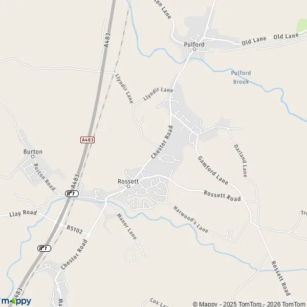 Map Rossett: map of Rossett (LL12 0) and practical information