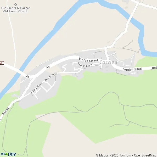 Map Corwen: map of Corwen (LL21 0) and practical information
