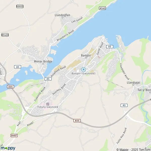 Map Bangor: map of Bangor (LL57 2) and practical information
