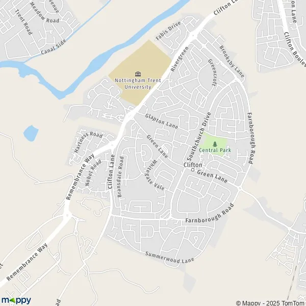 Map Clifton: map of Clifton (NG11 9) and practical information