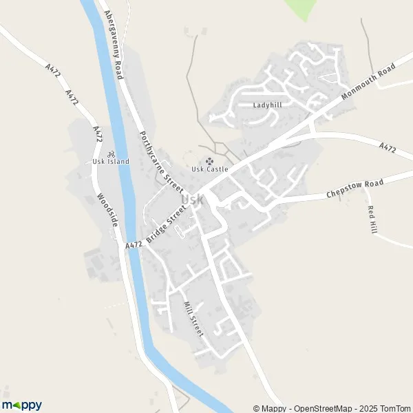 Map Usk: map of Usk (NP15 1) and practical information