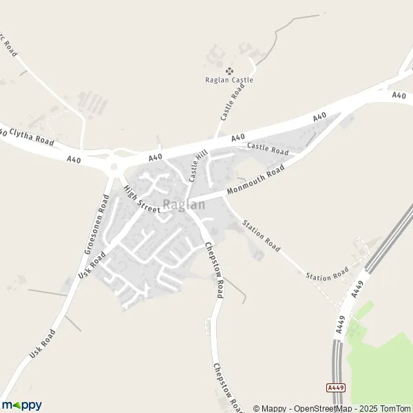 Map Raglan: map of Raglan (NP15 2) and practical information