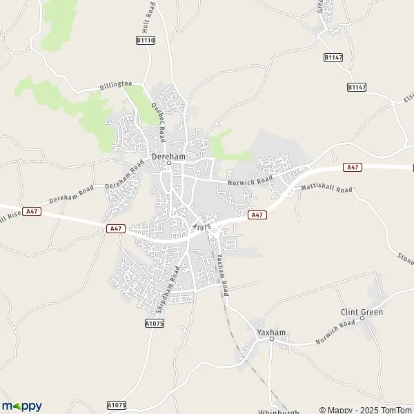 Map Dereham: map of Dereham (NR19 2) and practical information