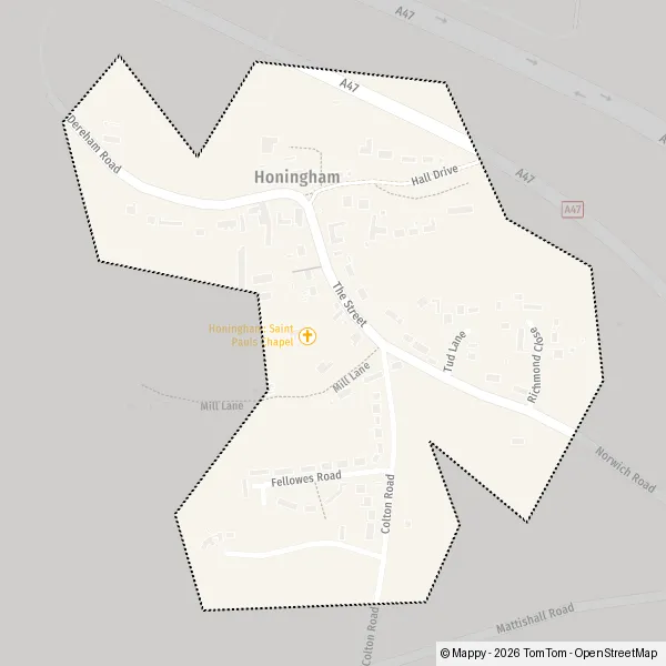 Map Honingham: map of Honingham (NR9 5) and practical information