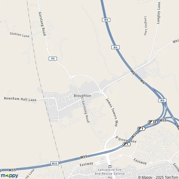 Map Broughton: map of Broughton (PR3 5) and practical information