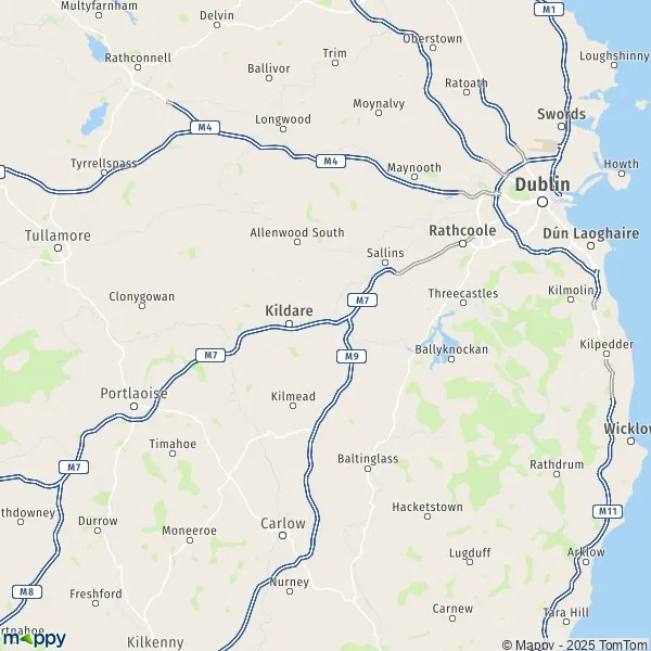 Map Kildare: map of Kildare (R14) and practical information