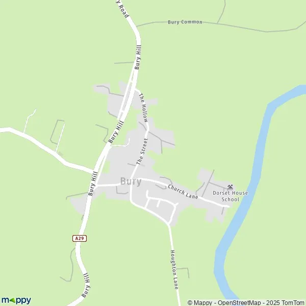 Map Bury: map of Bury (RH20 1) and practical information