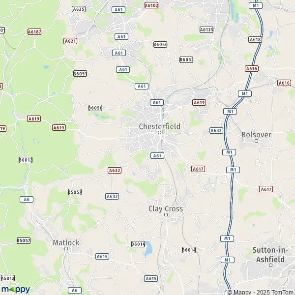 Map North East Derbyshire: map of North East Derbyshire (S18 4) and ...