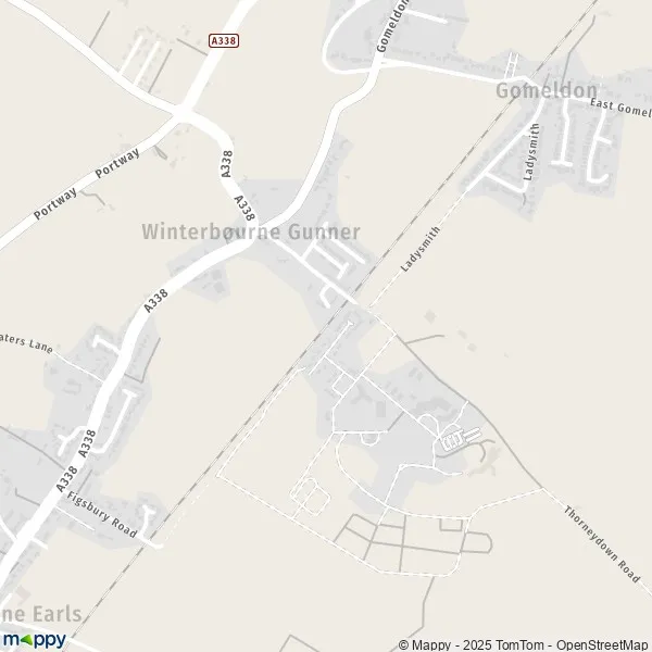 Map Winterbourne Gunner: map of Winterbourne Gunner (SP4 6) and ...
