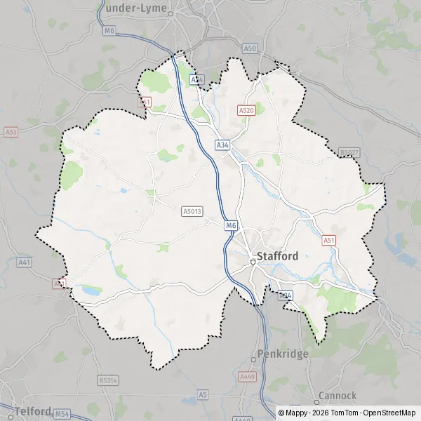 Map Stafford: map of Stafford (ST16 1) and practical information