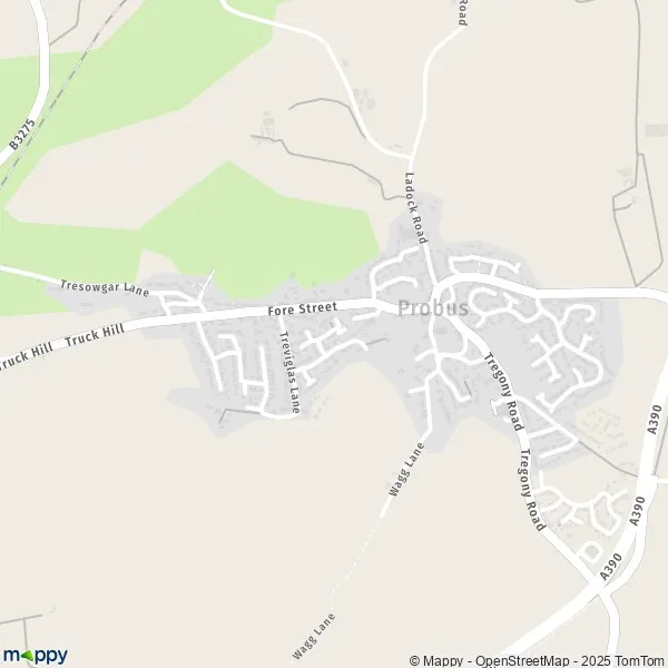 Map Probus: map of Probus (TR2 4) and practical information